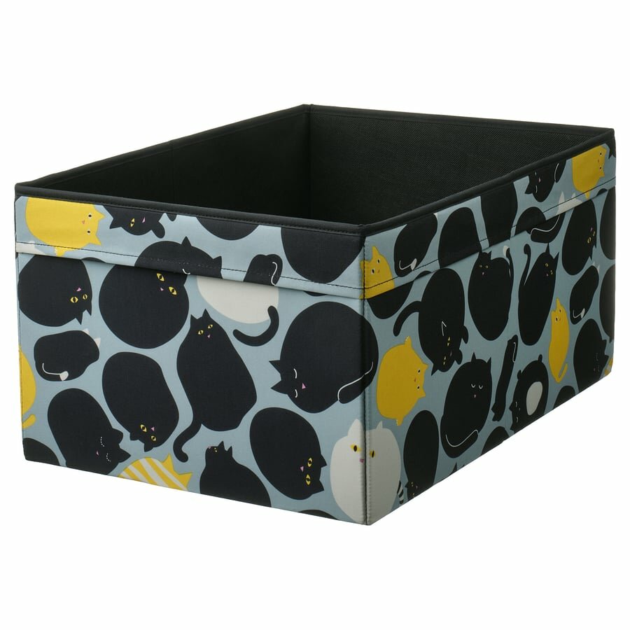 Коробка для хранения IKEA, SKAJARE черно-синий/коты, 53x37x26 см, 006.185.54
