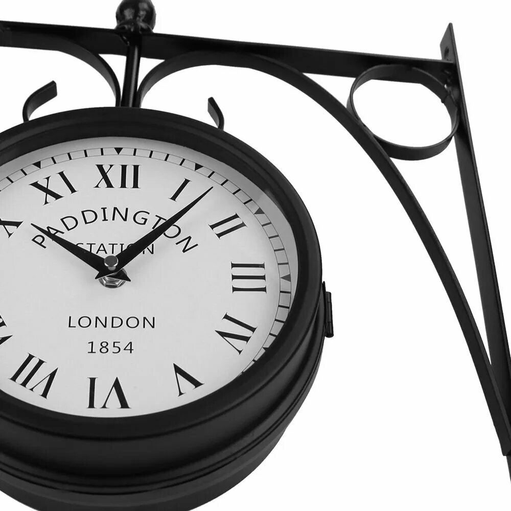 Настенные часы Paddington Station London 1854 Двухсторонние круглые черные металлические — фото 1