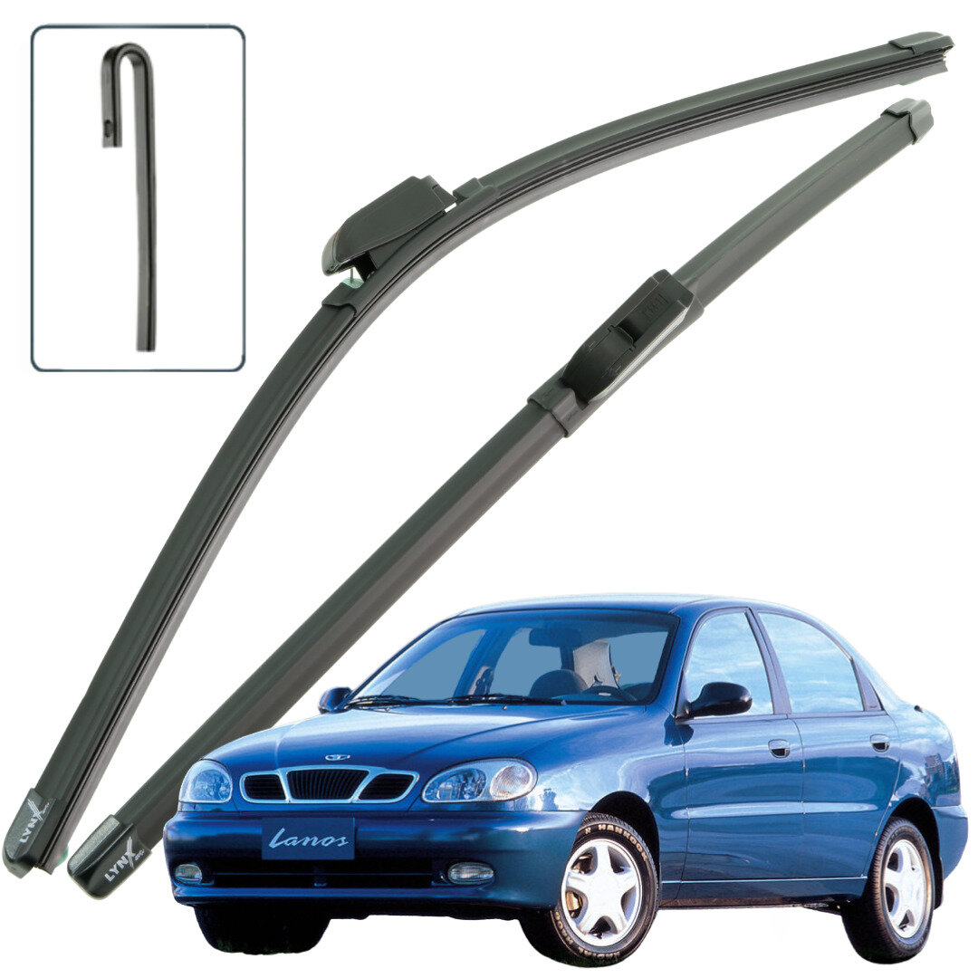Дворники Daewoo Sens T100 / Дэу Сенс T100 2002 2003 2004 2005 2006 2007 Щетки стеклоочистителя бескаркасные автомобильные LYNXauto 500мм-500мм к-т 2шт.
