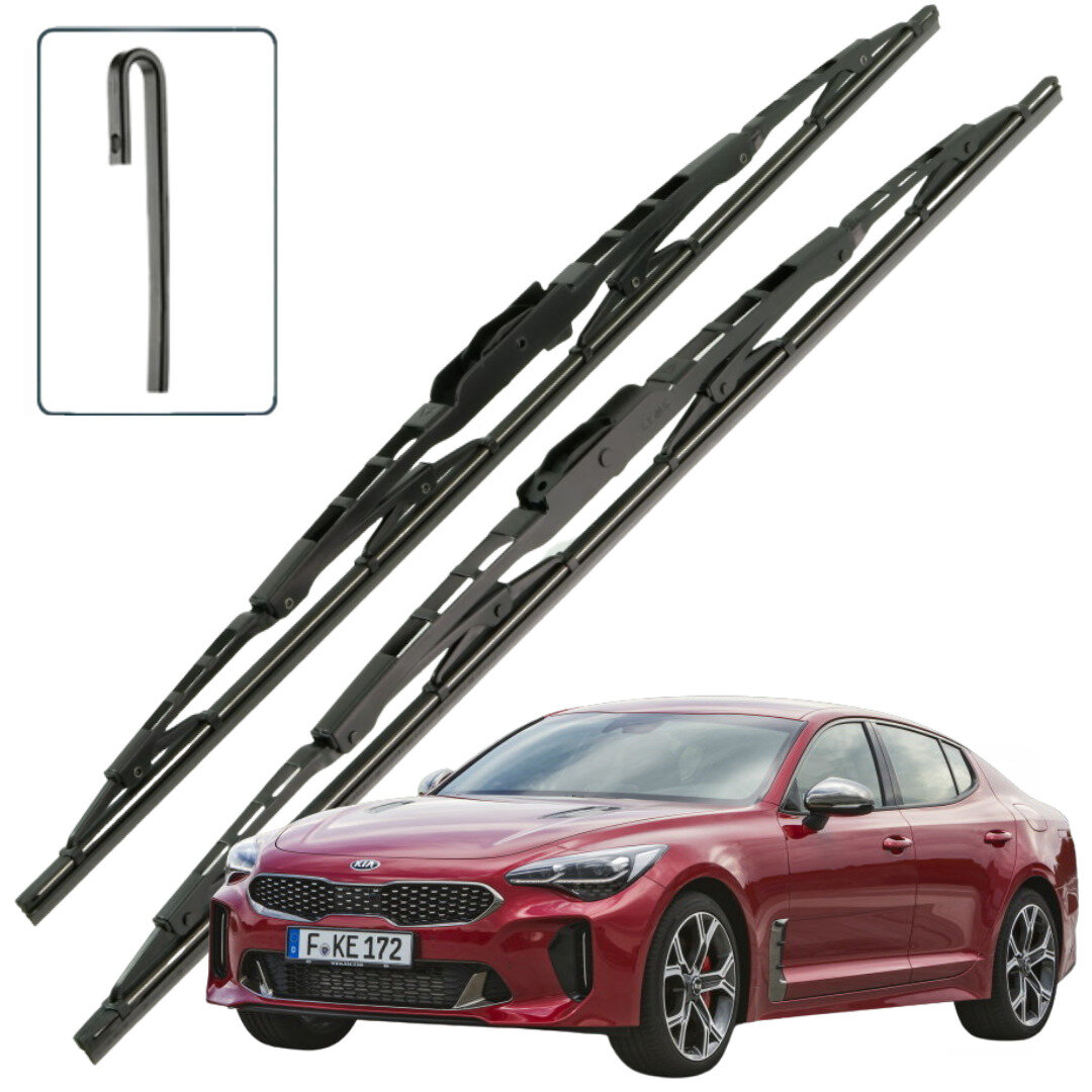 Дворники Kia Stinger (1) CK / Киа Стингер лифтбек 2017 / 2018 / 2019 / 2020 / 2021 Щетки стеклоочистителя каркасные для автомобиля к-т 2шт, 650мм-450мм