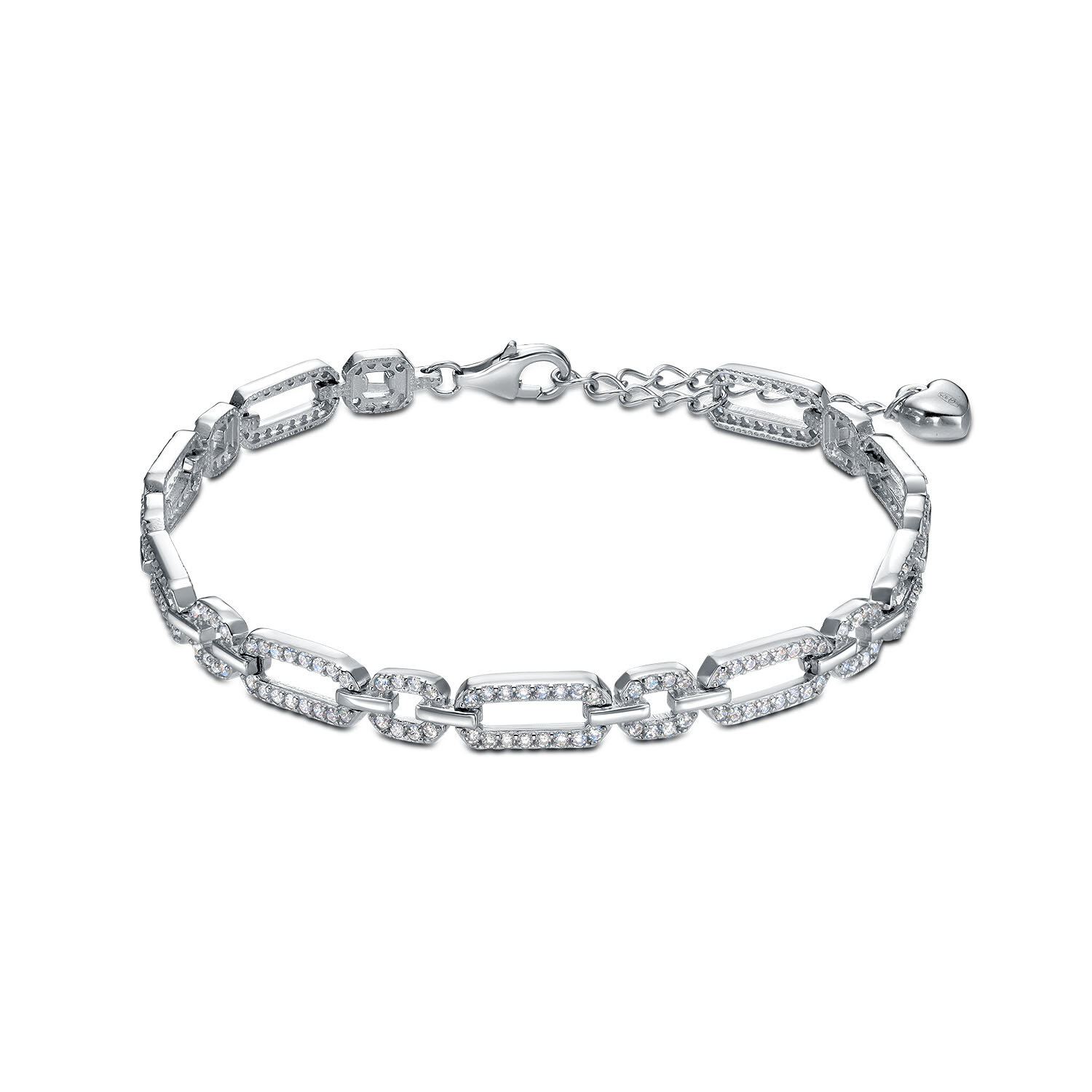 Браслет-цепочка, серебро, 925 проба, родирование, фианит