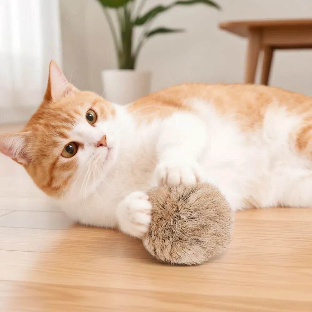 Игрушка для кошек из натурального кроличьего меха с кошачьей мятой, шарообразная