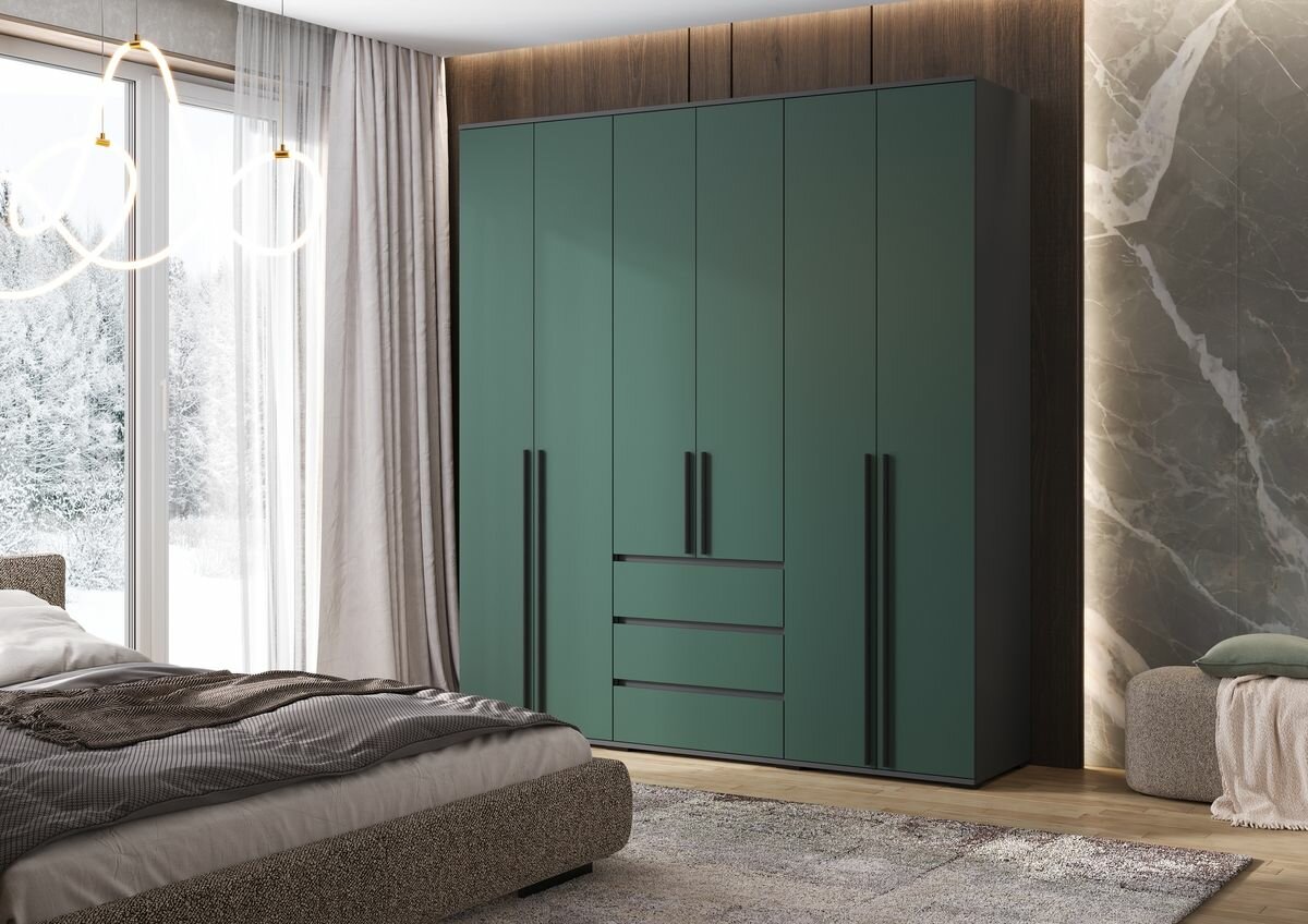 Норд Шкаф 6-ти ств. 200 см. Изумрудный, Графит