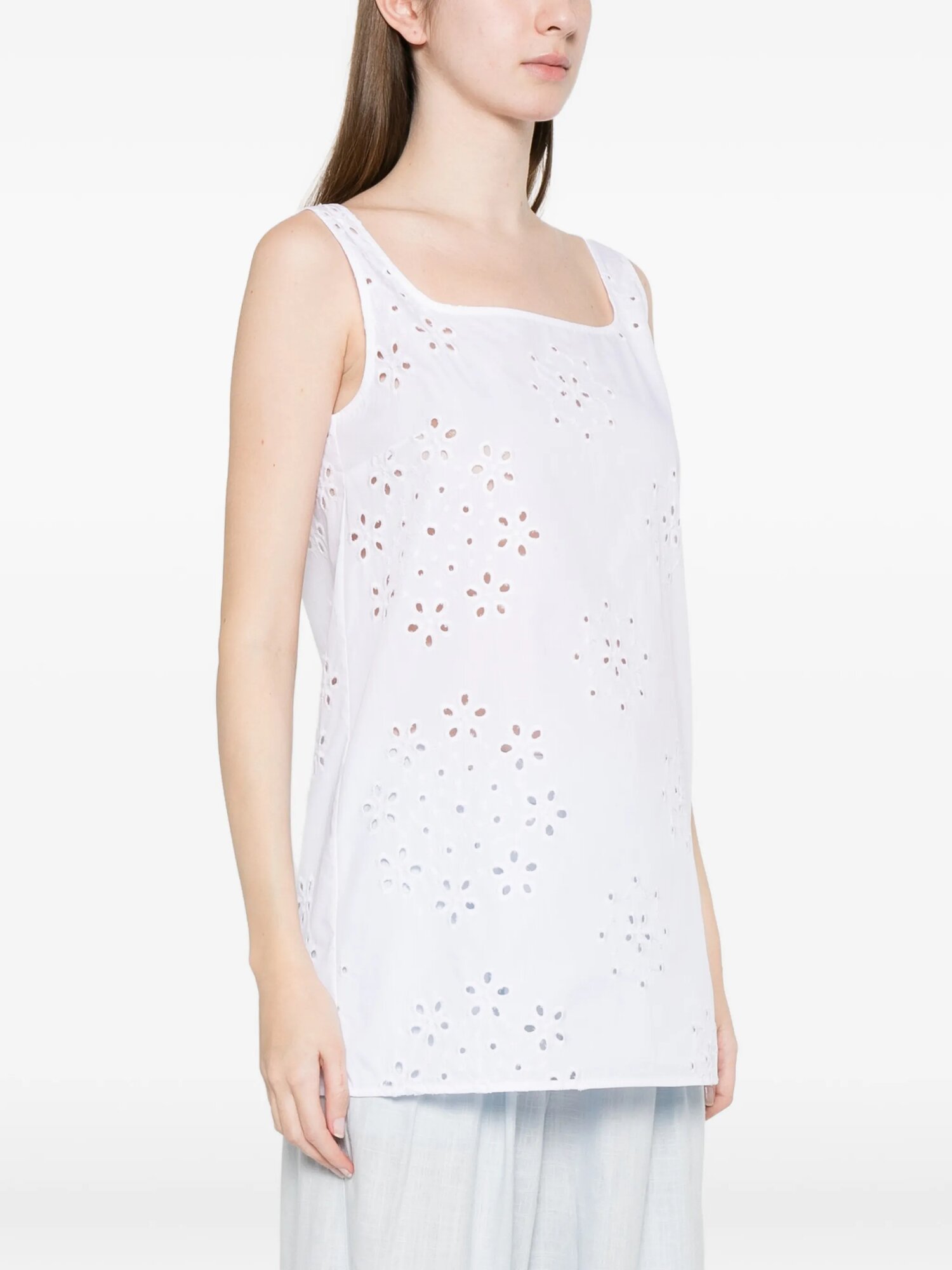 Топ Herno Eyelet square-neck top, размер 42, бежевый/белый — фото 1