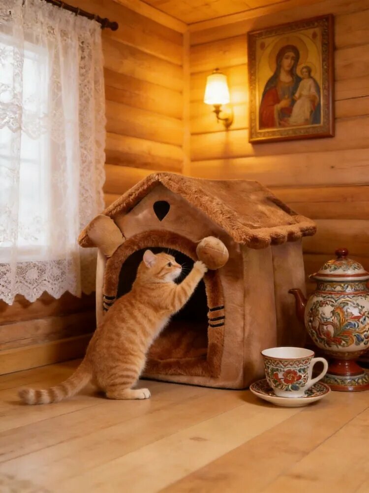 Домик/лежанка для кошек, изготовленная из высокоэластичного хлопка, удобная и не деформируется, подходит для игр и сна круглый год.