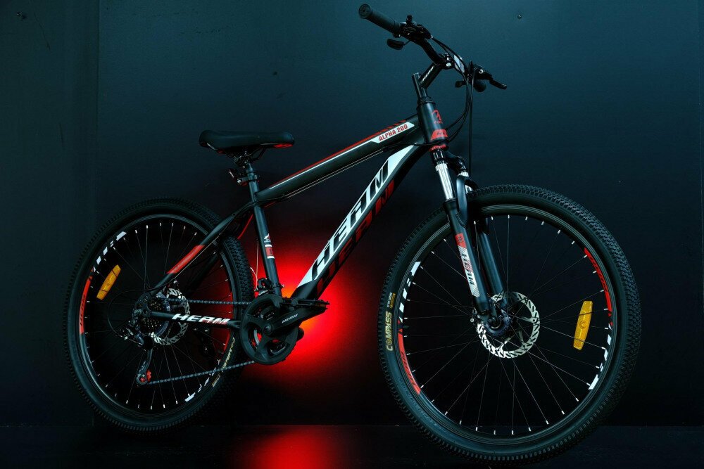 Горный велосипед Heam Alpha 200 MTB черно-серый, стальная рама 17 дюймов под рост 155–175см, 21 скорость