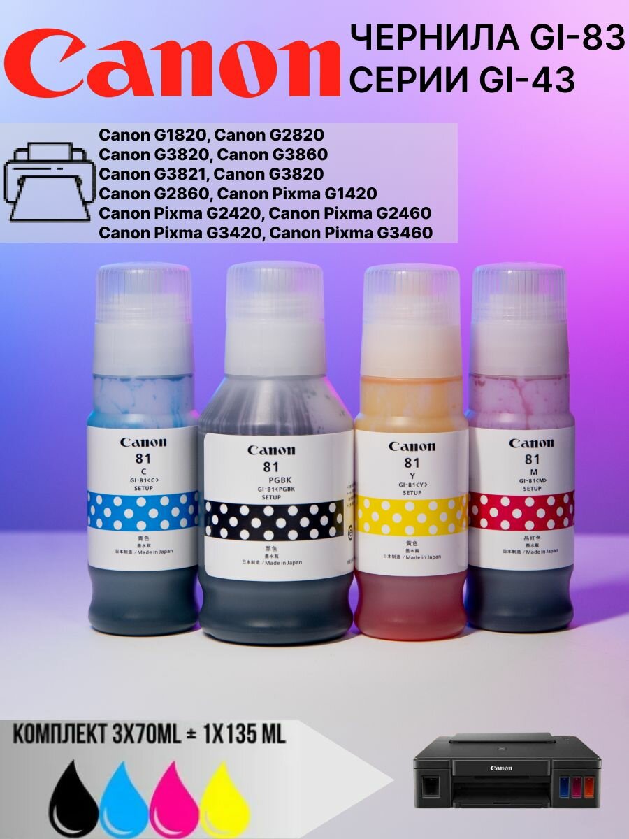 CANON Чернила для принтера Canon GI-81CMYK комплект серии GI-41, совместимый