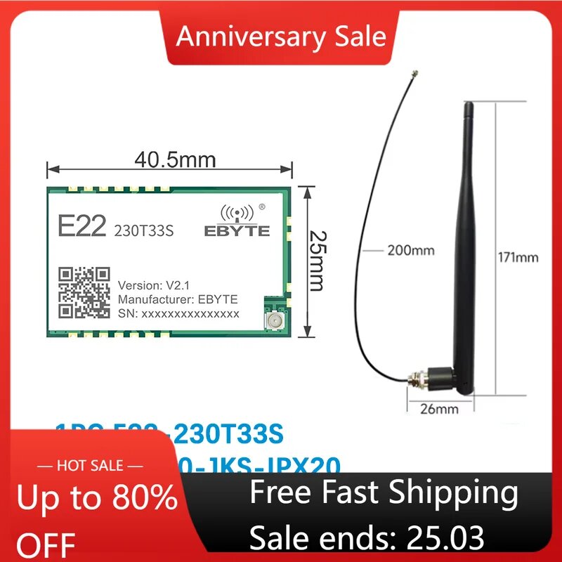 Беспроводной модуль Lora RF SMD 230 МГц CDSENET E22-230T33S 33 дБм на большие расстояния 12 км LBT RSSI PA + LNA Air Wake Up