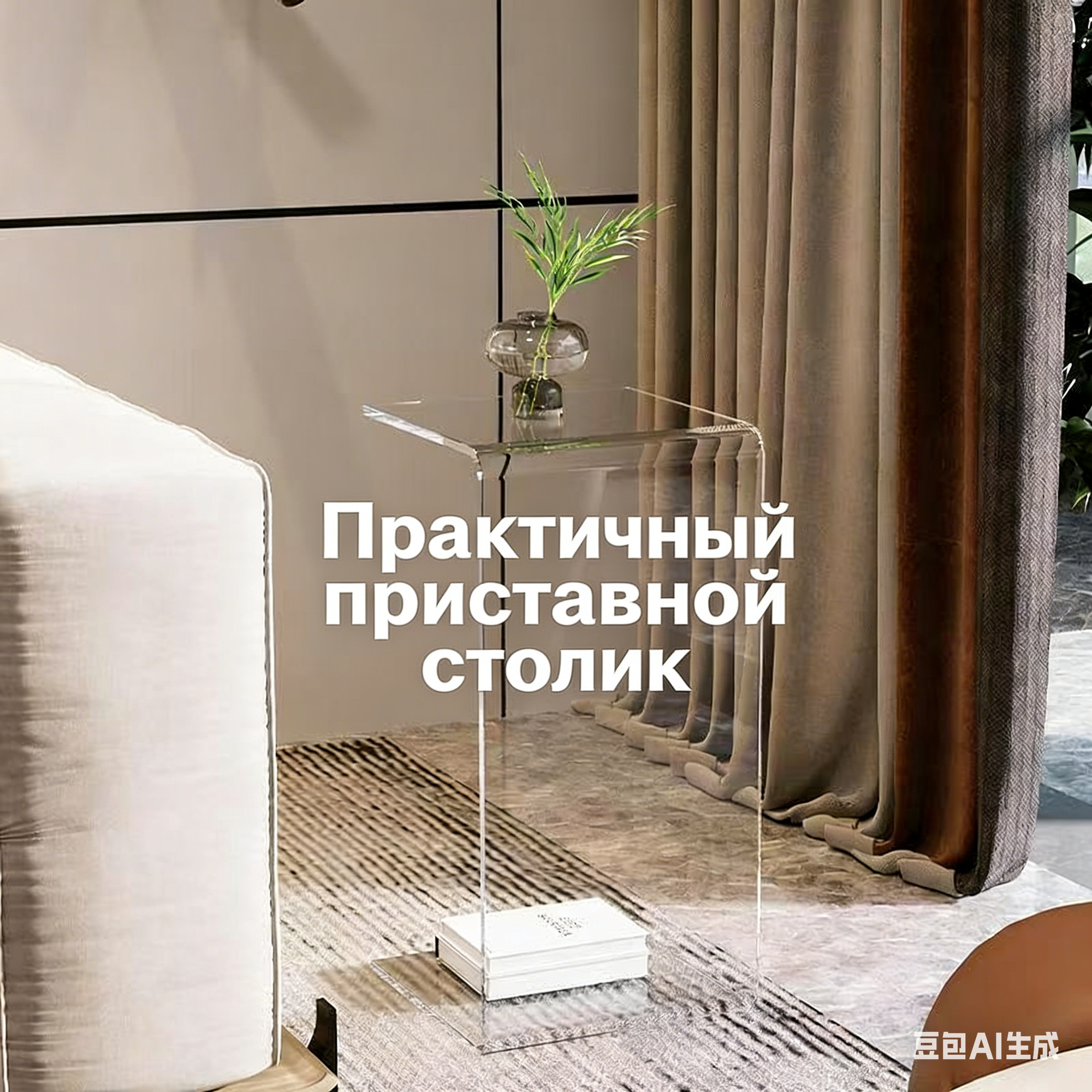 Практичный приставной столик, пластик, 30*30*60 см, минималистичный, прозрачный