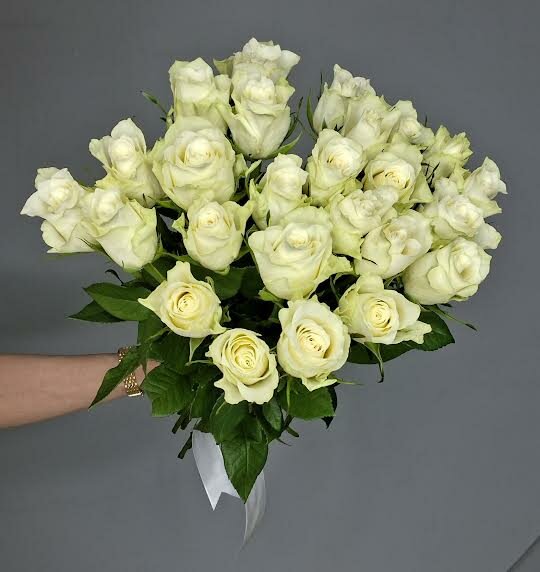 Моно букет , розы кенийские, одноголовые, Athena , белые, 50см,25 шт, под ленту