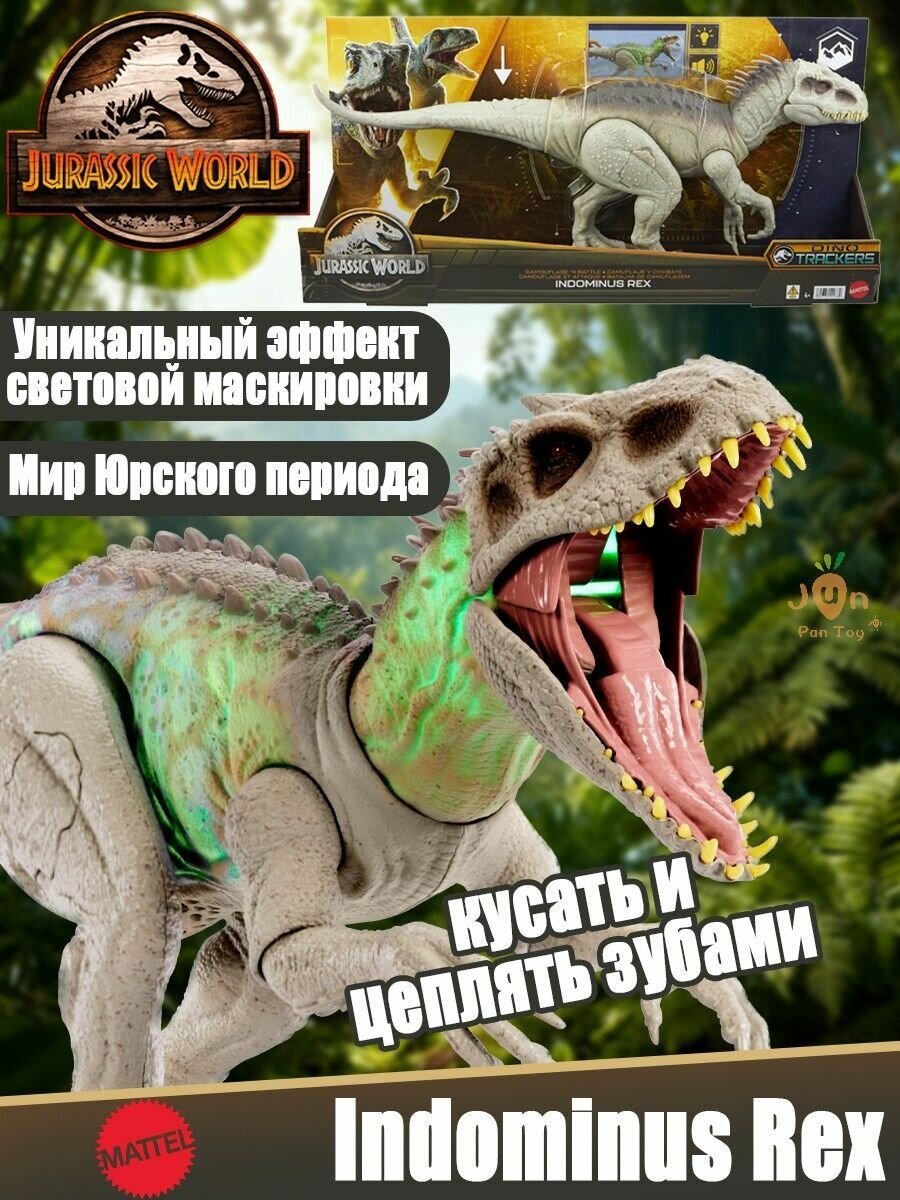 Мир юрского периода / Mattel Jurassic World Indominus Rex Dinosaur Toy HNT63 / Детская 21-дюймовая интерактивная игрушка "тираннозавр" со светом и звуком, подходит для развивающих игрушек старше 4 лет