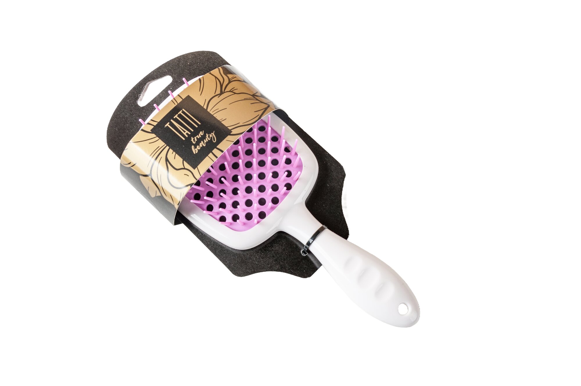 Расческа массажная Tatti, квадрат, 21x8.5x3см, белый и розовый