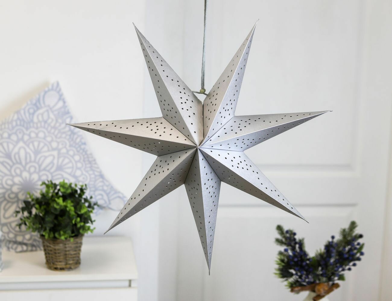 Декоративное подвесное украшение звезда 'эсколан', бумага, серебряная, 45 см, Koopman International A64103310