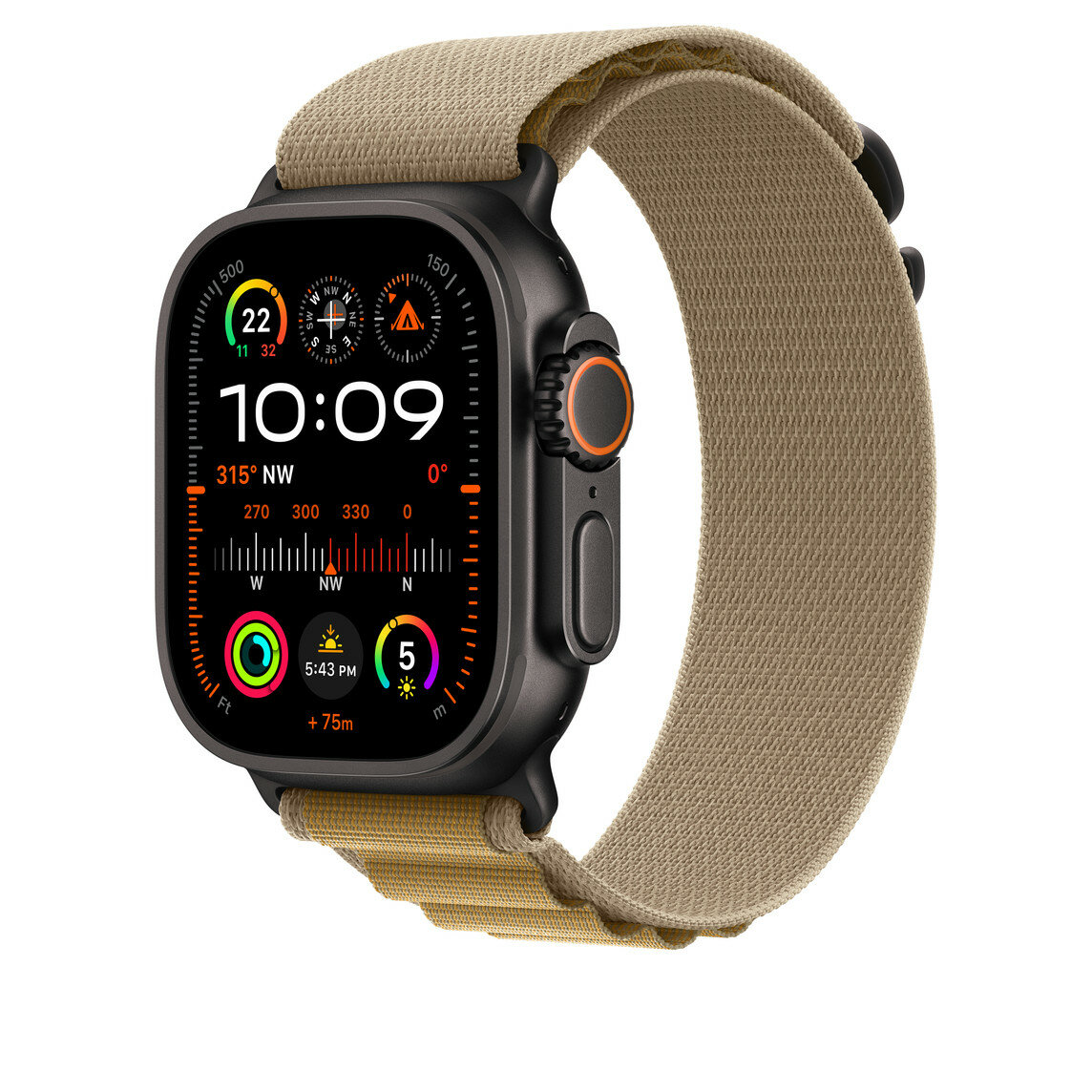 Ремешок для Apple Watch 49-mm Tan Alpine Loop — Medium — Black Titanium Finish