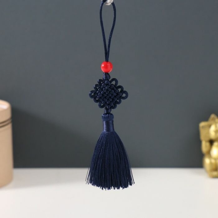 Подвеска текстиль, пластик Узел счастья и бесконечности , тёмно-синяя, 8.5 см