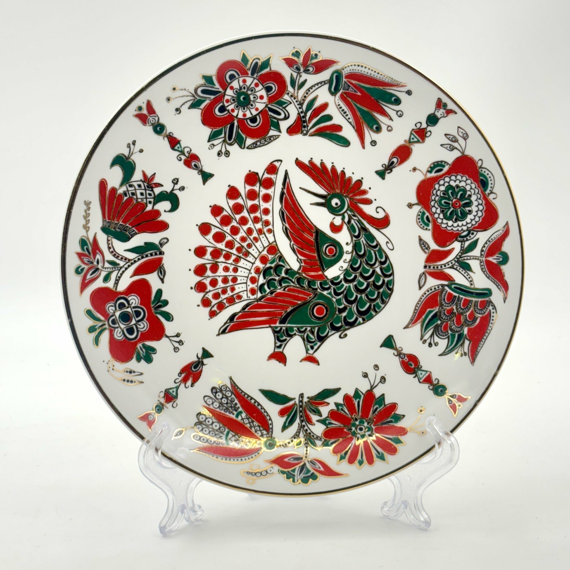 Тарелка настенная "Красная птица", художник А. В. Воробьевский, фарфор, деколь