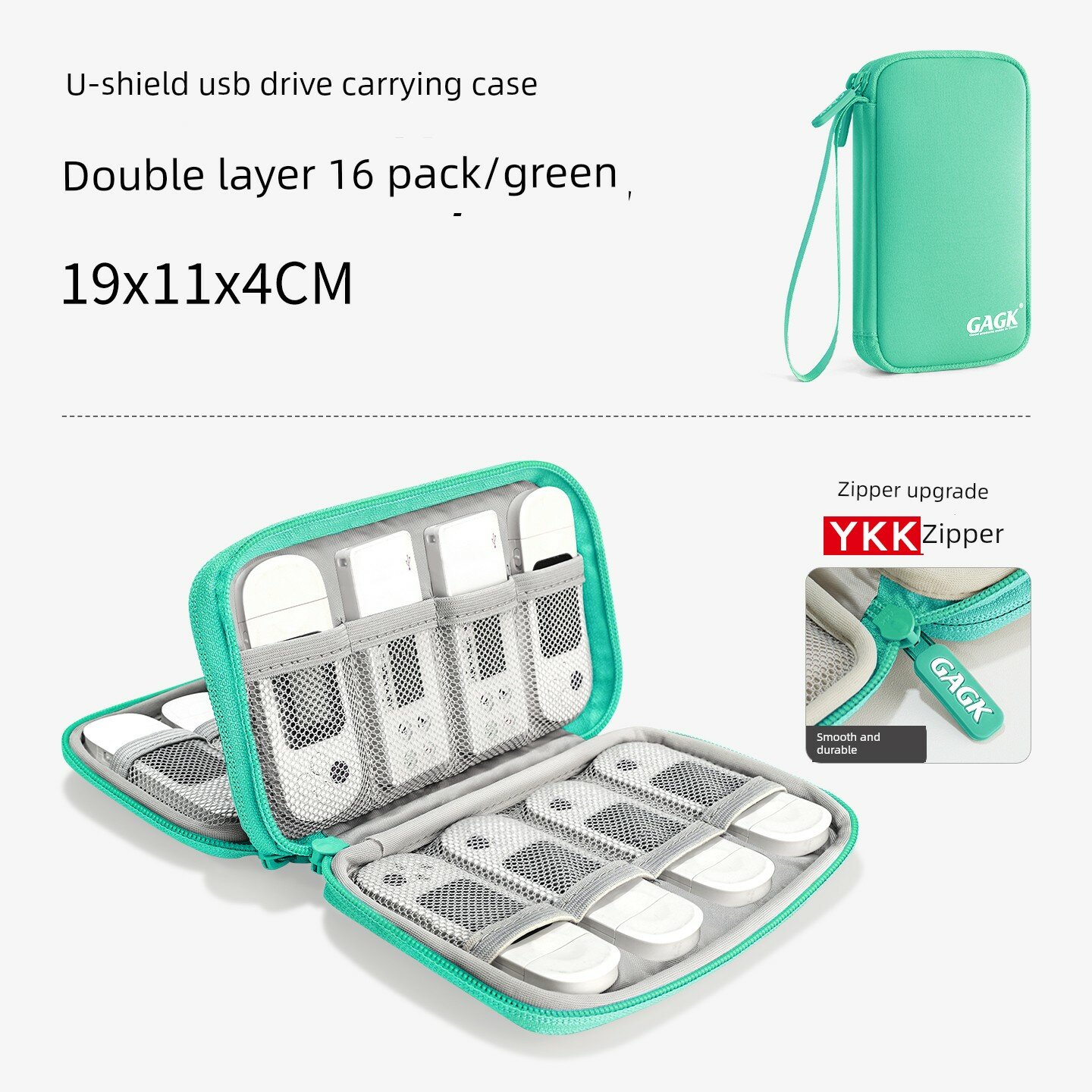 Водонепроницаемый двухрядный чехол для хранения U-Dong на 16 USB-ключей - Зеленый портативный органайзер