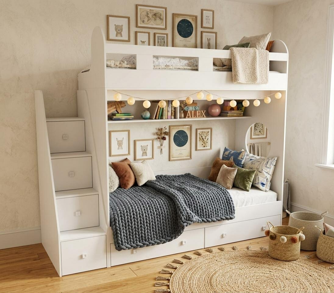 Двухъярусная кровать Юниор-1 (цвет белый) 160х80