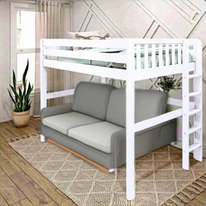 Кровать-чердак маяк №3 90х190 белая из массива сосны, с ортопедическим дном