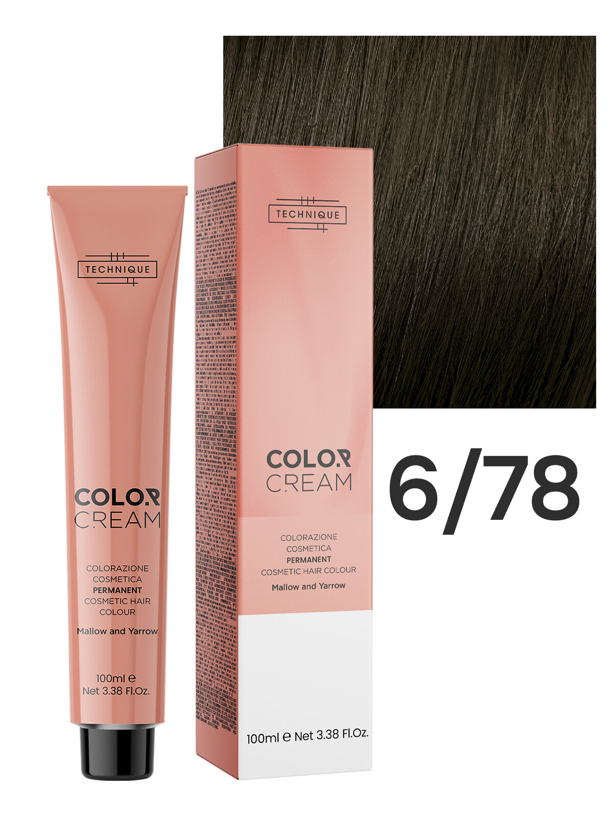 Крем - краска для волос профессиональная Technique Color Cream Permanent Cosmetic Hair Colour 6.78 Темный русый Темная земля, 100 мл