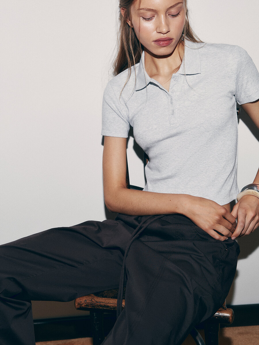 Поло хлопковая укороченная в рубчик