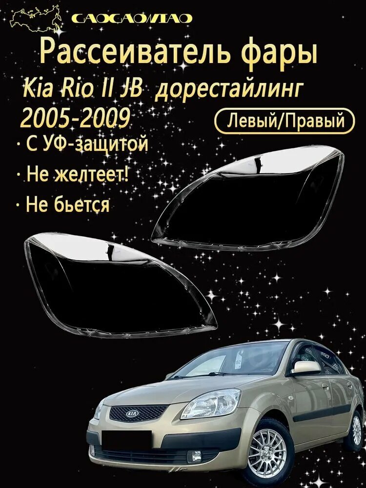 Ремкомплект фары, Вспышки, 2 шт, арт. Рассеиватель фары на Kia Rio II JB дорестайлинг 2005-2009 выбор левый правый комплект поликарбонат с УФ-защитой не желтеет