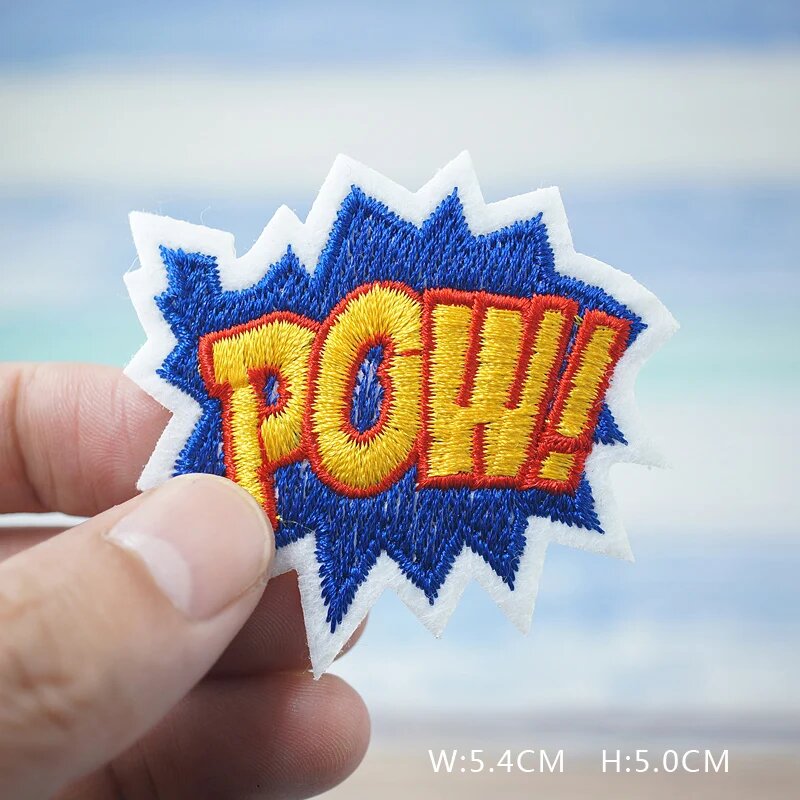 Нашивка "POW!" вышитая, синяя, 5.4x5.0 см