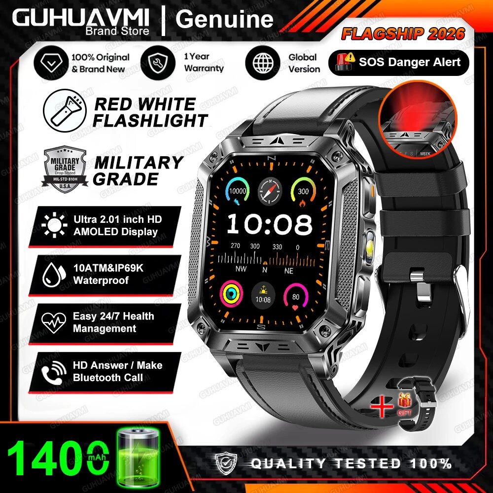 Умные часы GUHUAVMI 2026 Black leather, 1400mAh