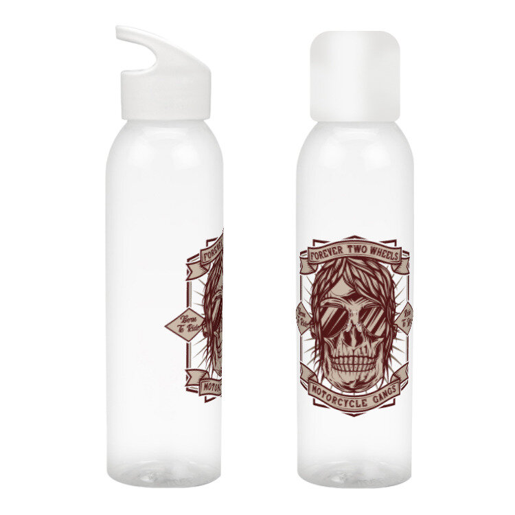Бутылка для воды «Череп байкер в очках. Скелет, мотоцикл» (белый)