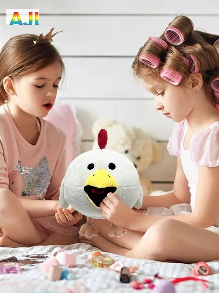 Мягкая игрушка курица-подушка, плюшевая, белая, ручная работа, питание от батареек, тематика Among Us, персонаж Bendy — фото 1