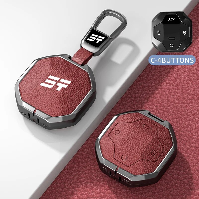 Автомобильный кожаный чехол для ключей из цинкового сплава для Chery Jetour Traveller C key red ring