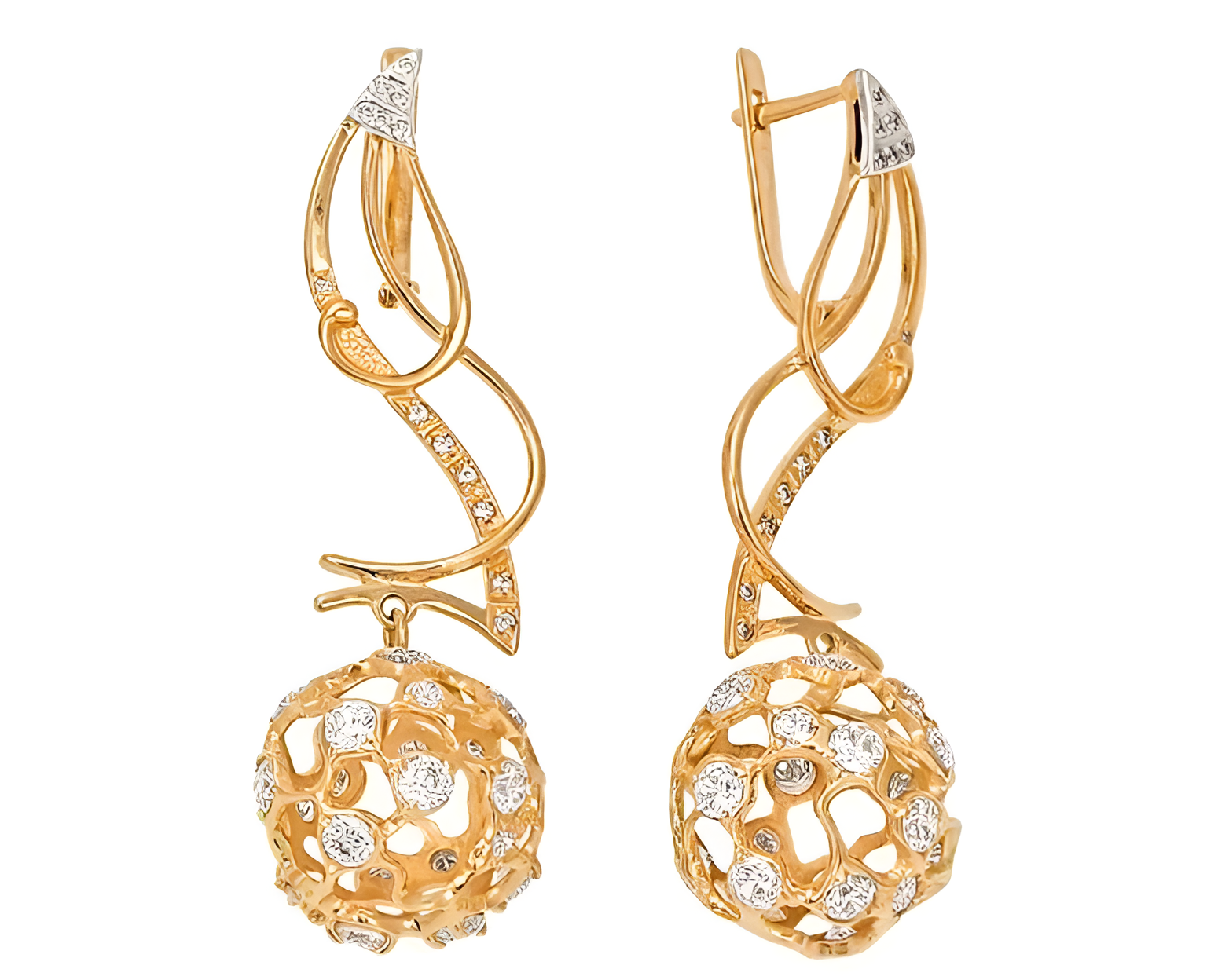 Серьги с подвесками, красное золото, 585 проба, родирование, циркон