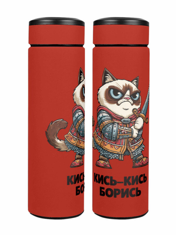 Термос «Кот в доспехах» (красный)