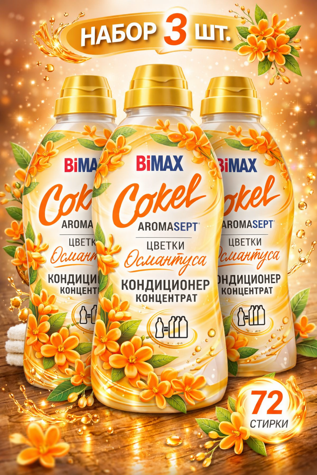 Набор 3 шт Кондиционер Bimax "Цветы Османтуса", гипоаллергенный, 1.8 кг