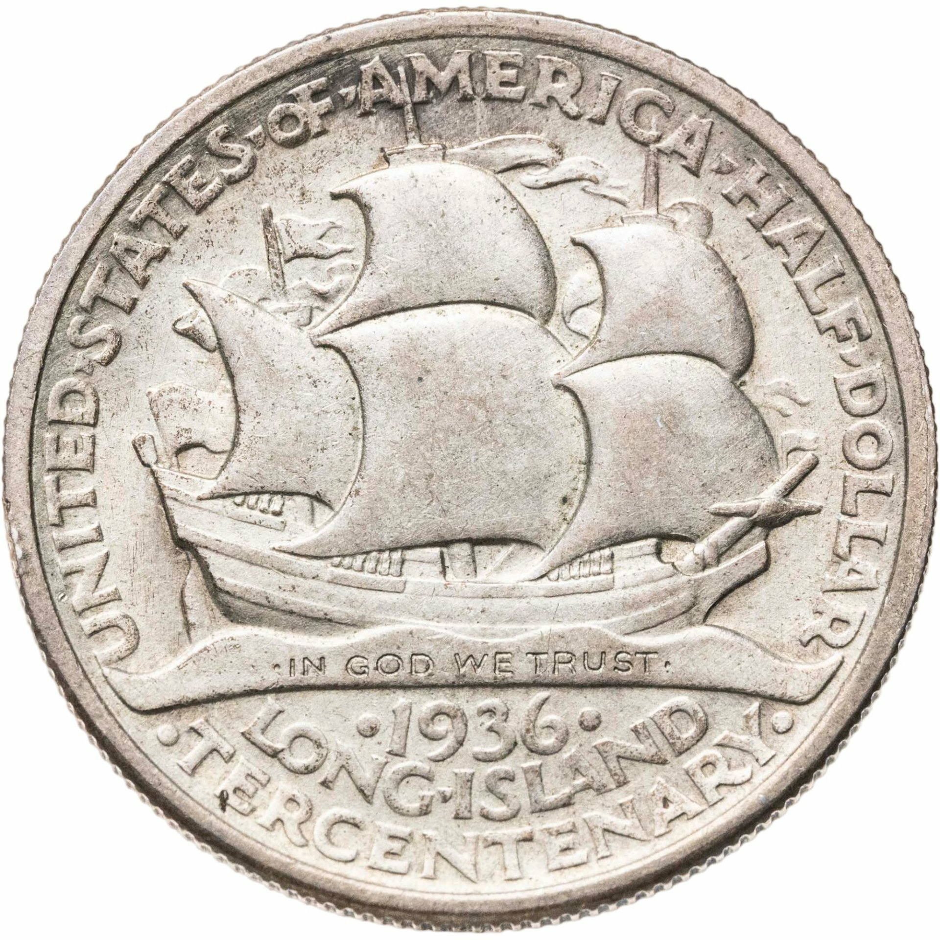 США 50 центов 1/2 доллара, half dollar 1936 "300 лет Лонг-Айленду", Серебро 900, в сохранности AU-UNC