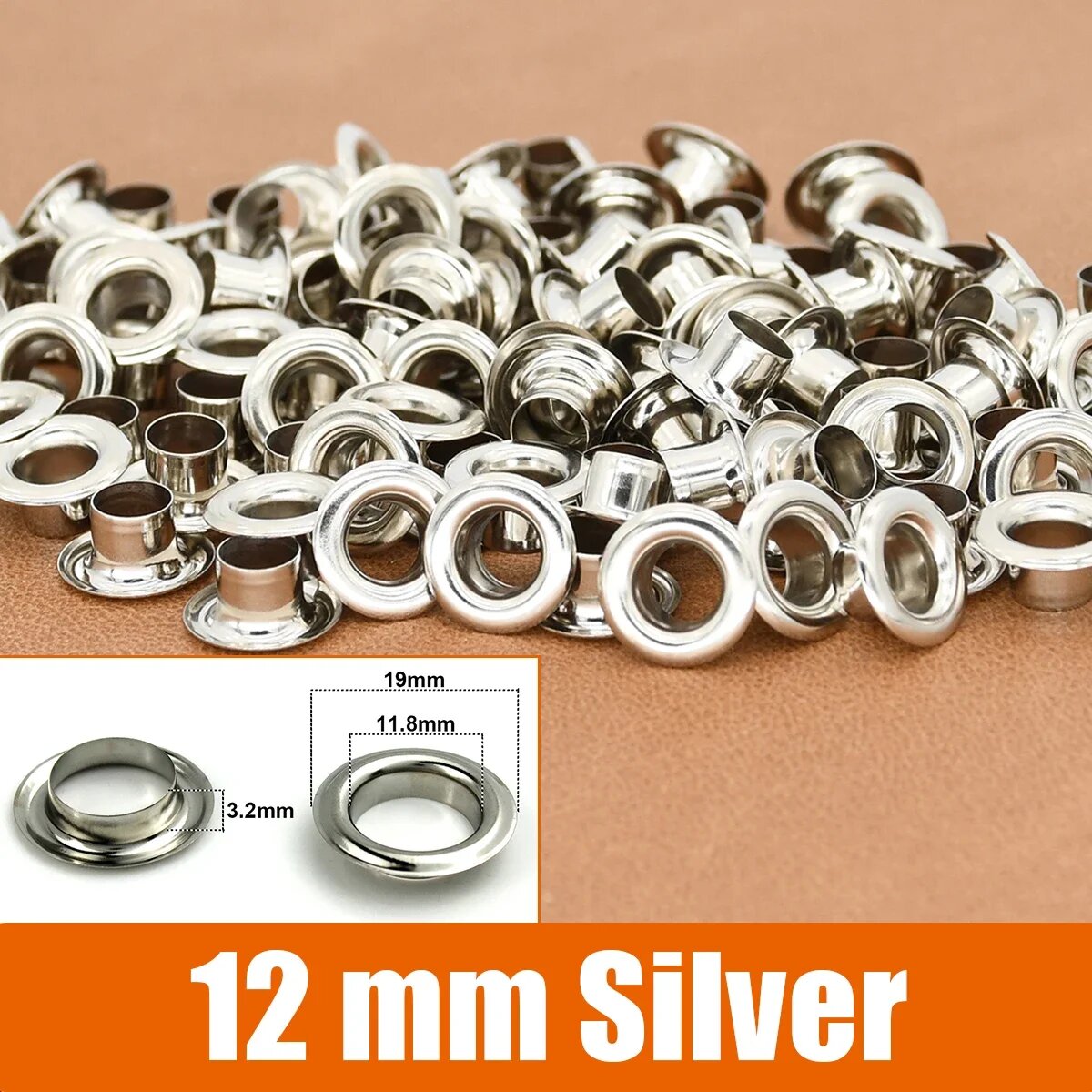 Латунные люверсы CLOXY 6/8/10/12 мм, 100 комплектов Серебряный, 12mm Silver