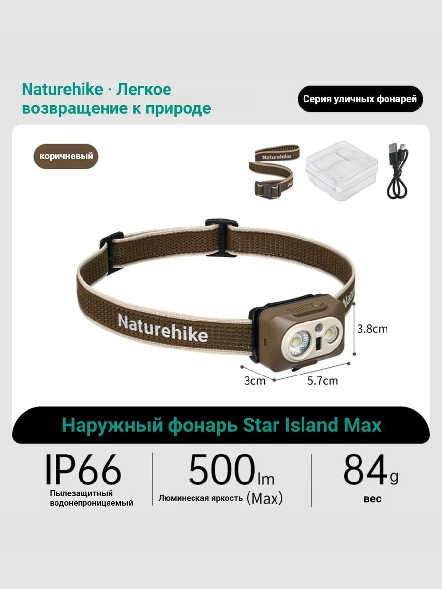Naturehike Налобный фонарь Xingyu Max: аккумуляторный, яркий, водонепроницаемый CNK2450ZM010