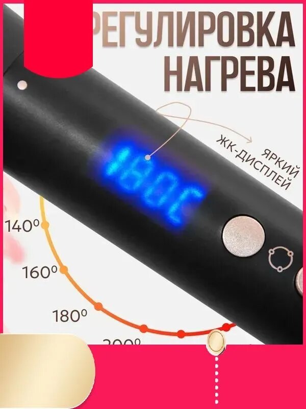Мультистайлер для укладки волос 5 в 1 с 5 турмалиновыми насадками и цифровым дисплеем, розовый — фото 1