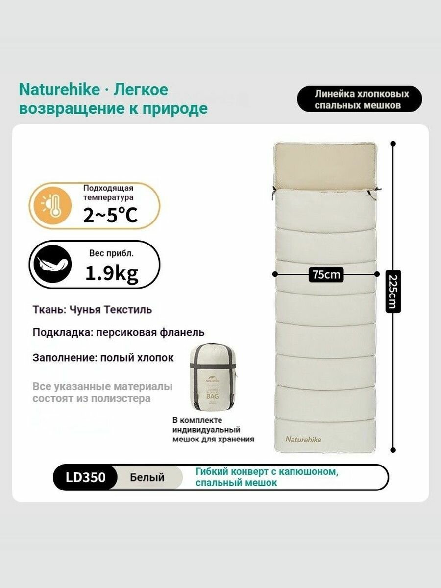 Naturehike Спальный мешок для походов склеиваемый с капюшоном CNK2300SD016