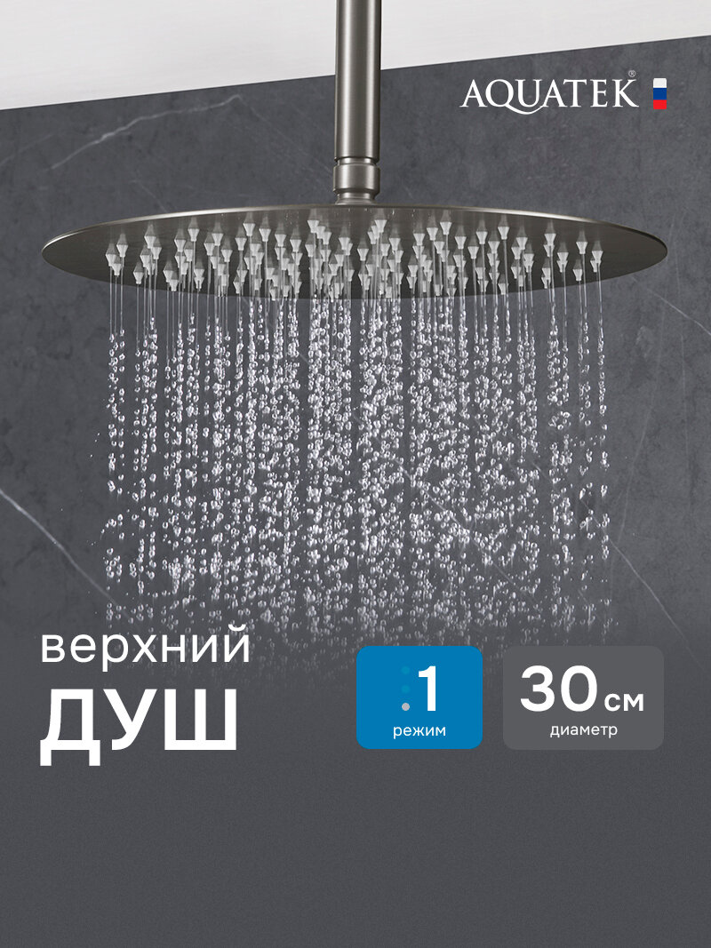 Лейка для тропического душа круглая 30 см Aquatek AQ2075BGM оружейная сталь, нержавеющая сталь