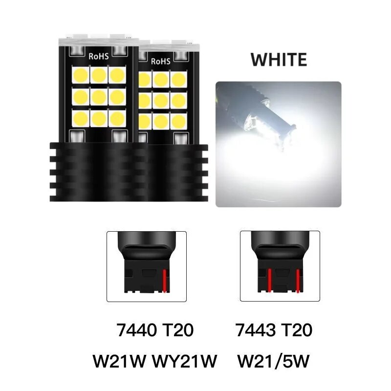 2 шт. LED 7443/7440 T20 Белые автолампы