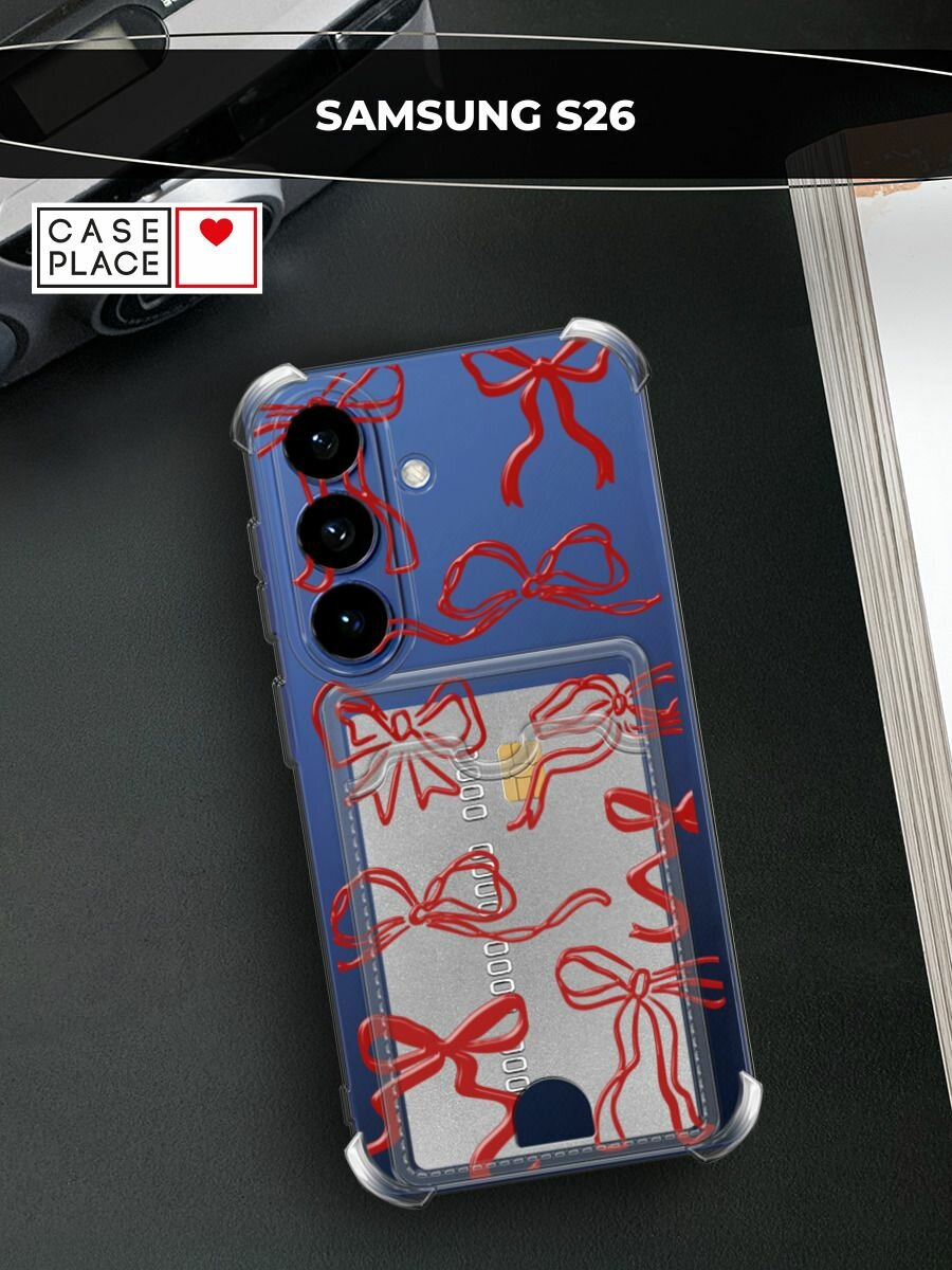 Чехол на Samsung Galaxy S26 (Самсунг S26) с картой и принтом Красные бантики