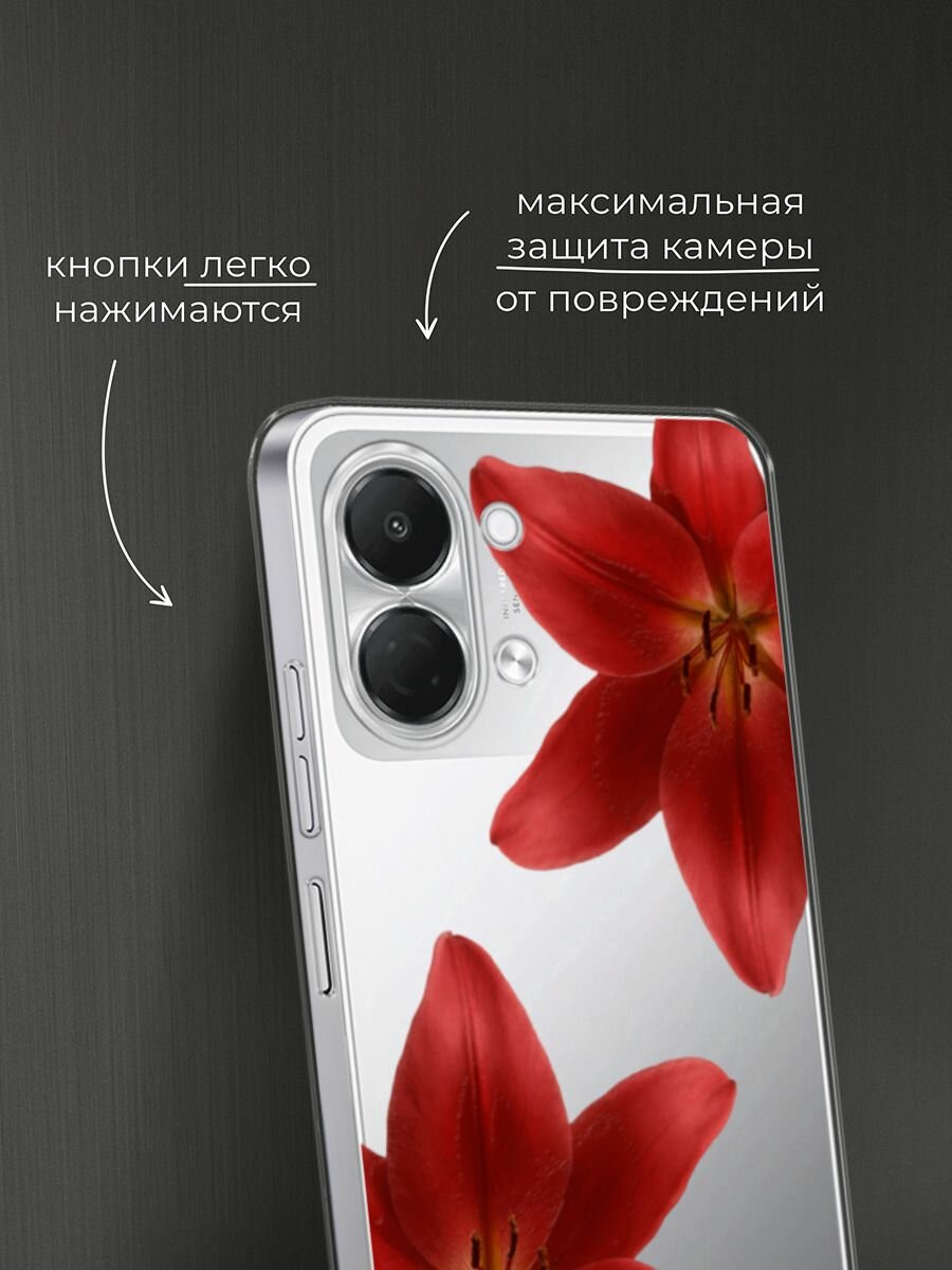 Силиконовый чехол на Tecno Spark Go 3 / Текно Спарк Го 3 с принтом Два красных цветка — фото 1