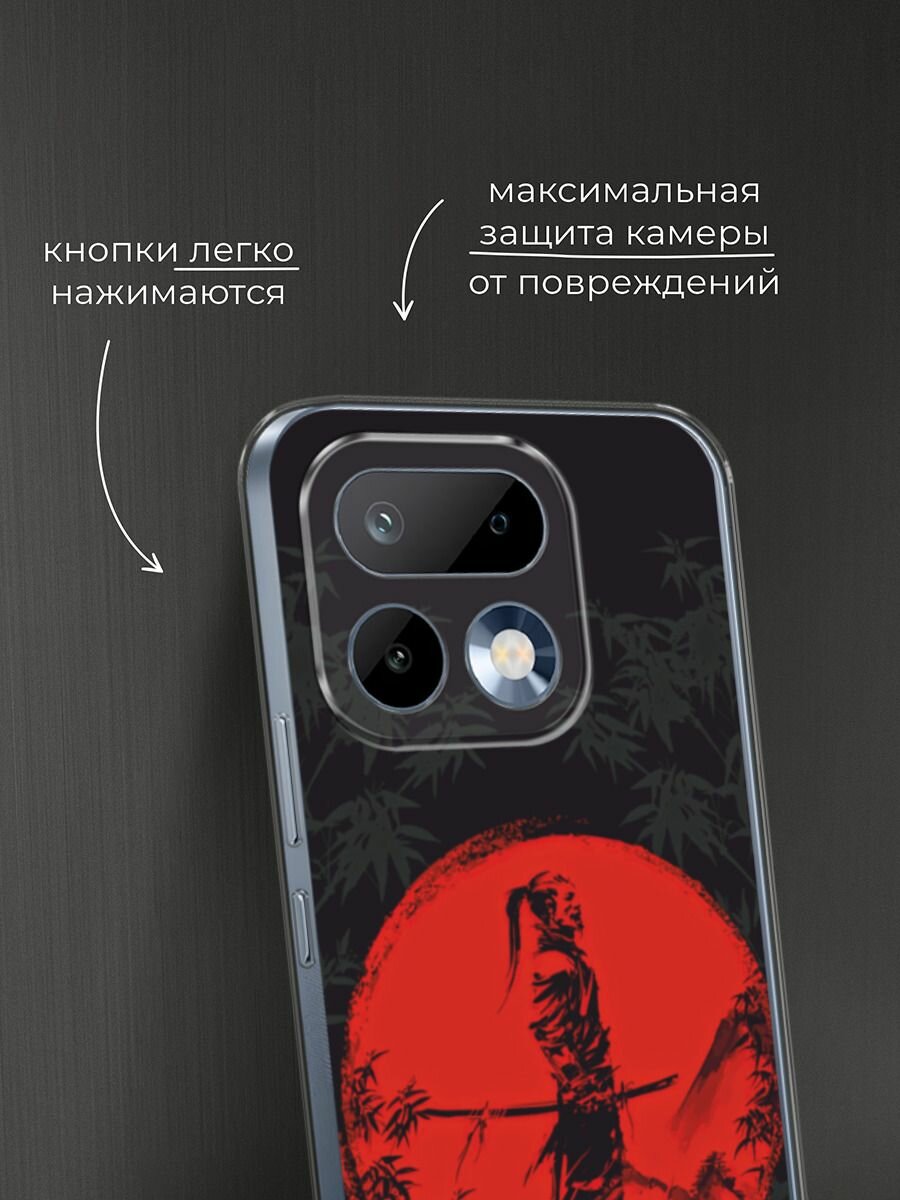 Чехол на Realme 16 Pro / Реалме 16 Про с принтом Самурай на красном фоне — фото 1