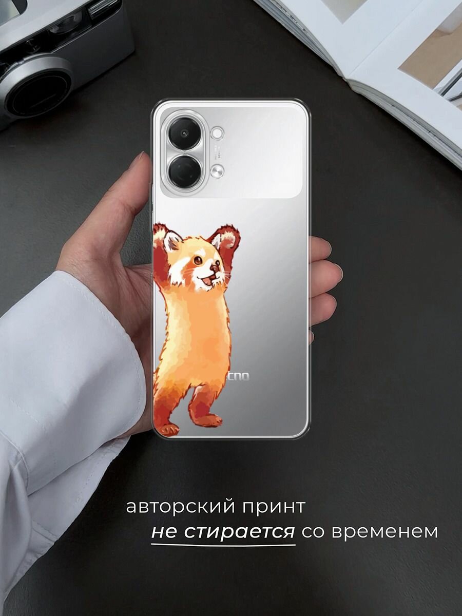 Чехол на Tecno Spark Go 3 / Текно Спарк Го 3 с принтом Красная панда в полный рост, прозрачный — фото 1