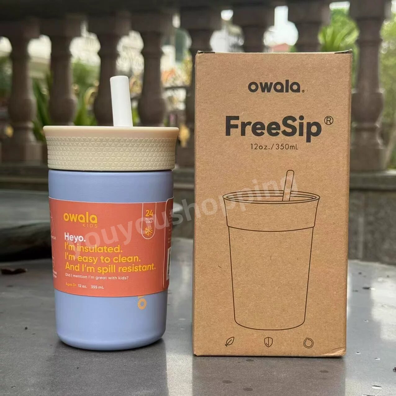 Owala Kids Tumbler 12oz из нержавеющей стали с вакуумной изоляцией, герметичной крышкой и соломкой, стакан с надписью