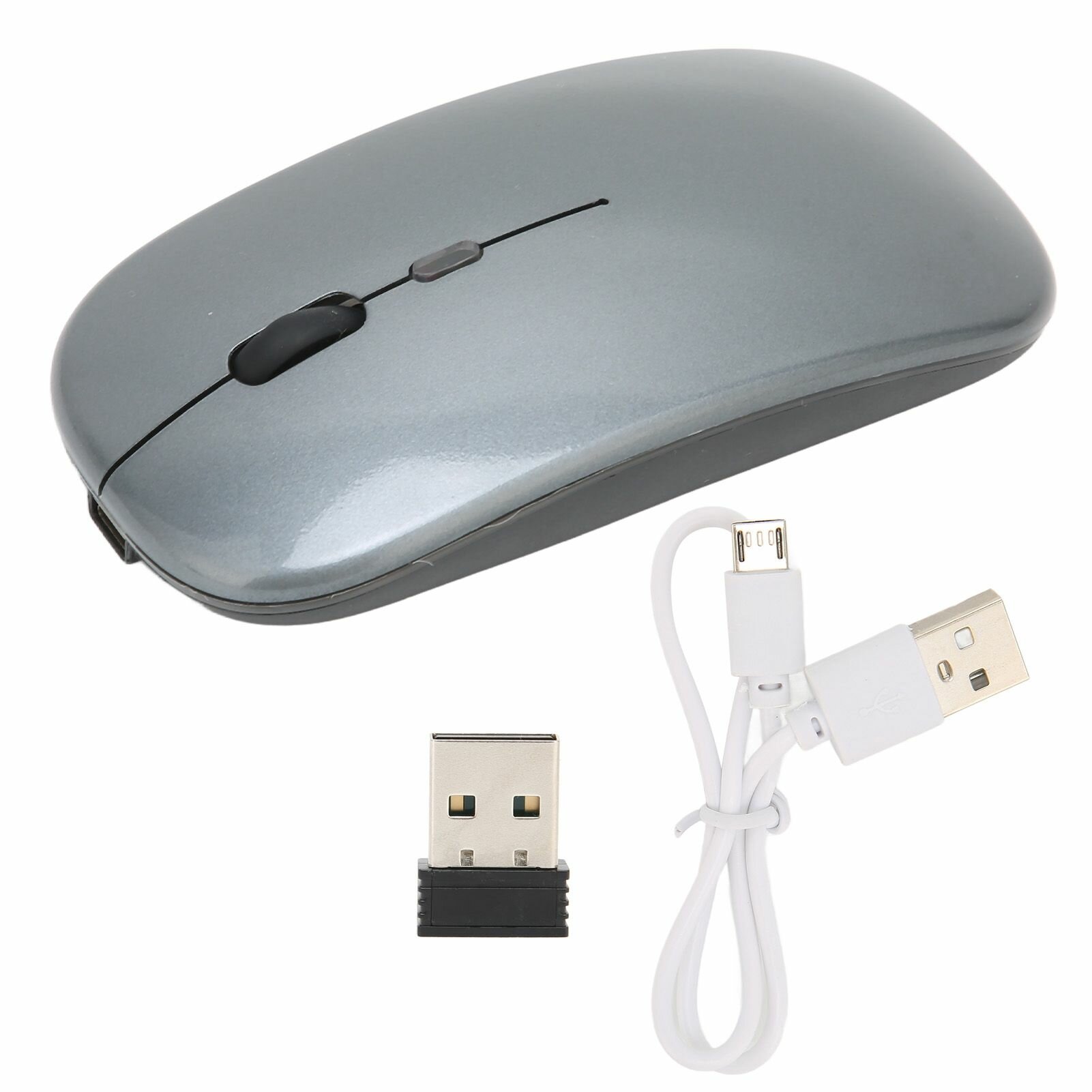 Светодиодная беспроводная мышь 2,4 ГГц с регулируемым разрешением и USB-зарядкой, бесшумная мышь с защитой от отпечатков пальцев, беспроводная мышь для ноутбука, серый цвет