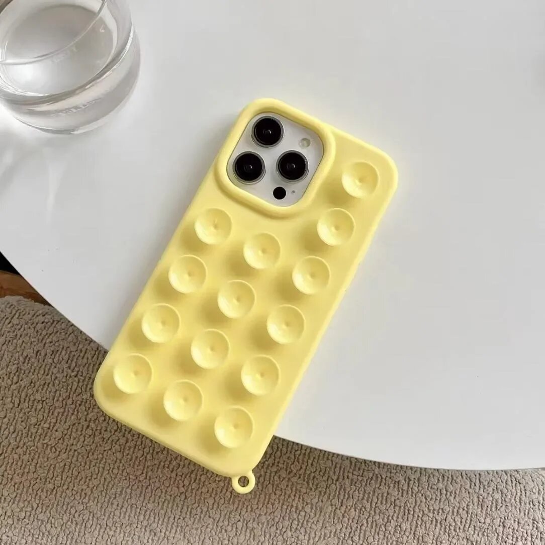 Cute Suction Cup Hand Wrist Strap Case for iPhone 16 15 14 Pro Max Plus 11 12 13 Lanyard Soft Liquid Silicone Solid Color Cover