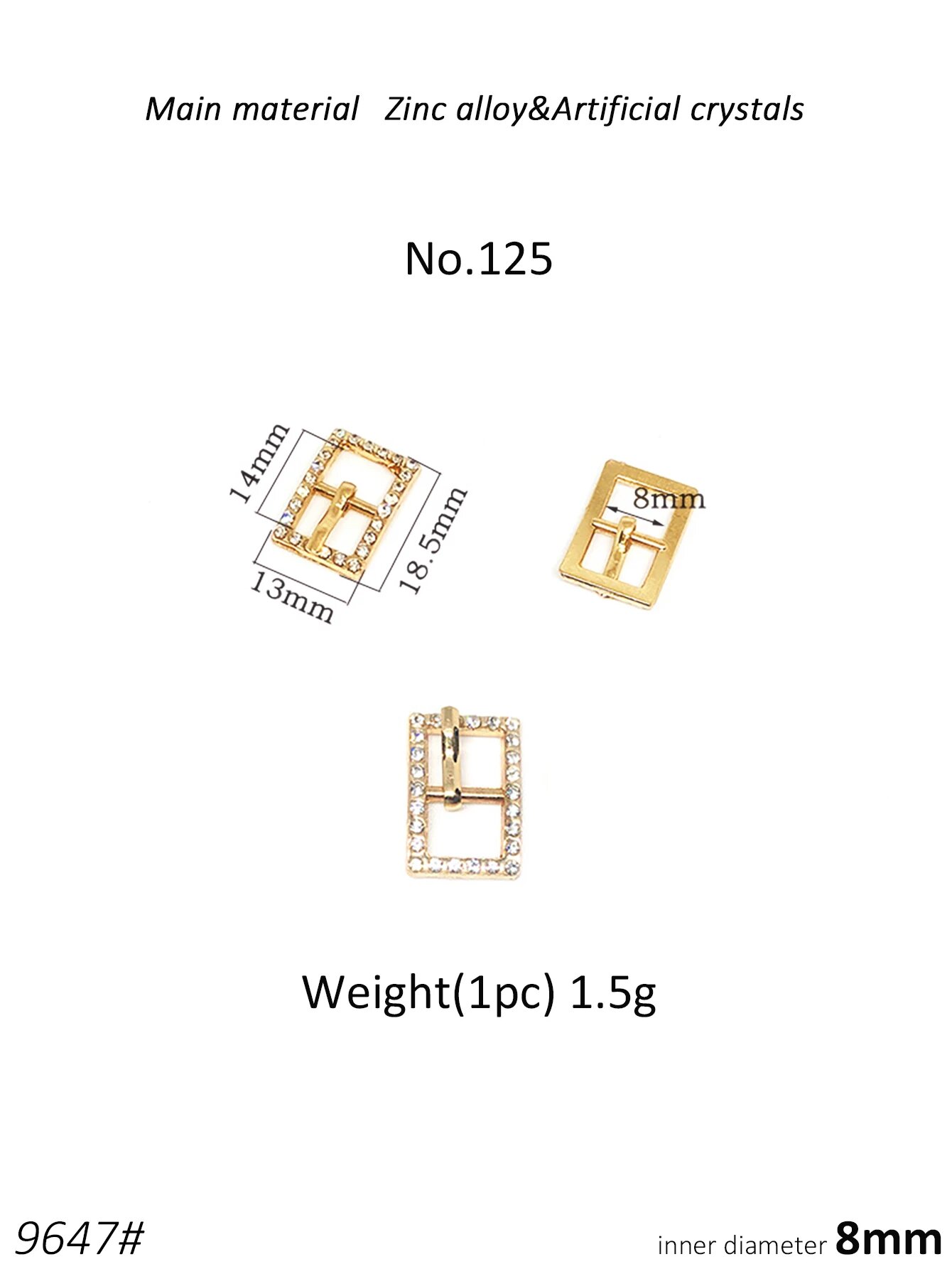 Пряжка для ремня со стразами 10 pcs, No.125 Light Golden