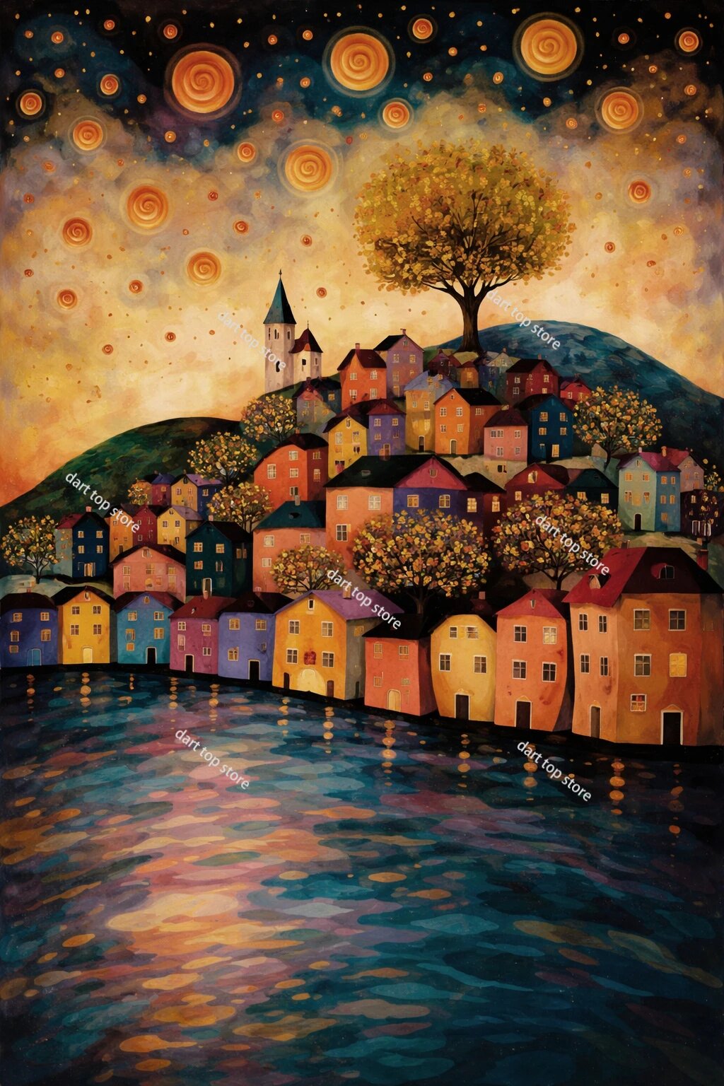 Картина на холсте "Город на холме", 20x30см, DA5129